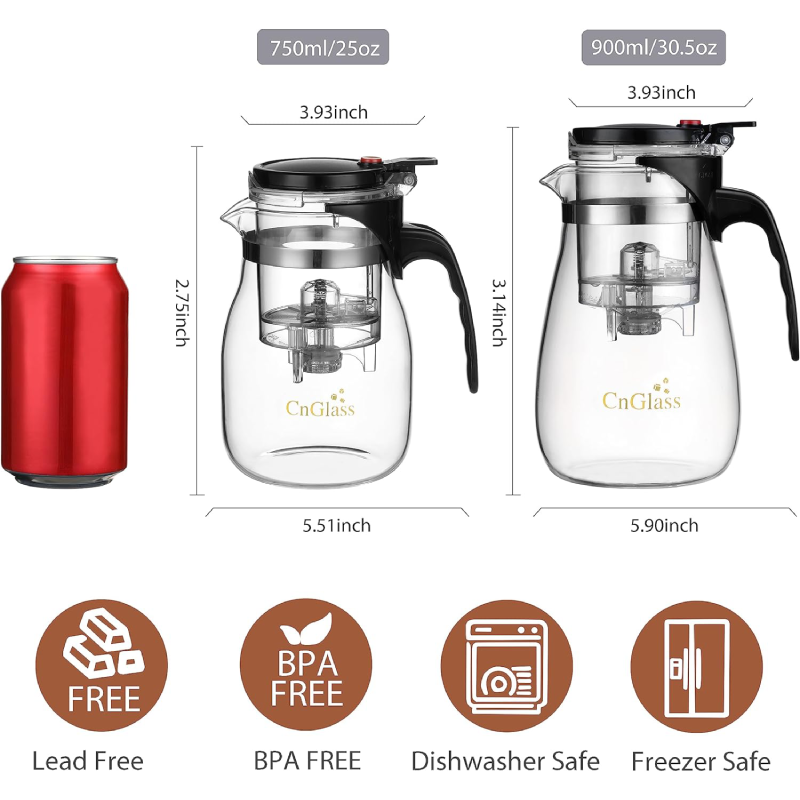 20.3oz - 30.5oz One Button Removable Infuser Tea Kettle Clear Glass Te ...