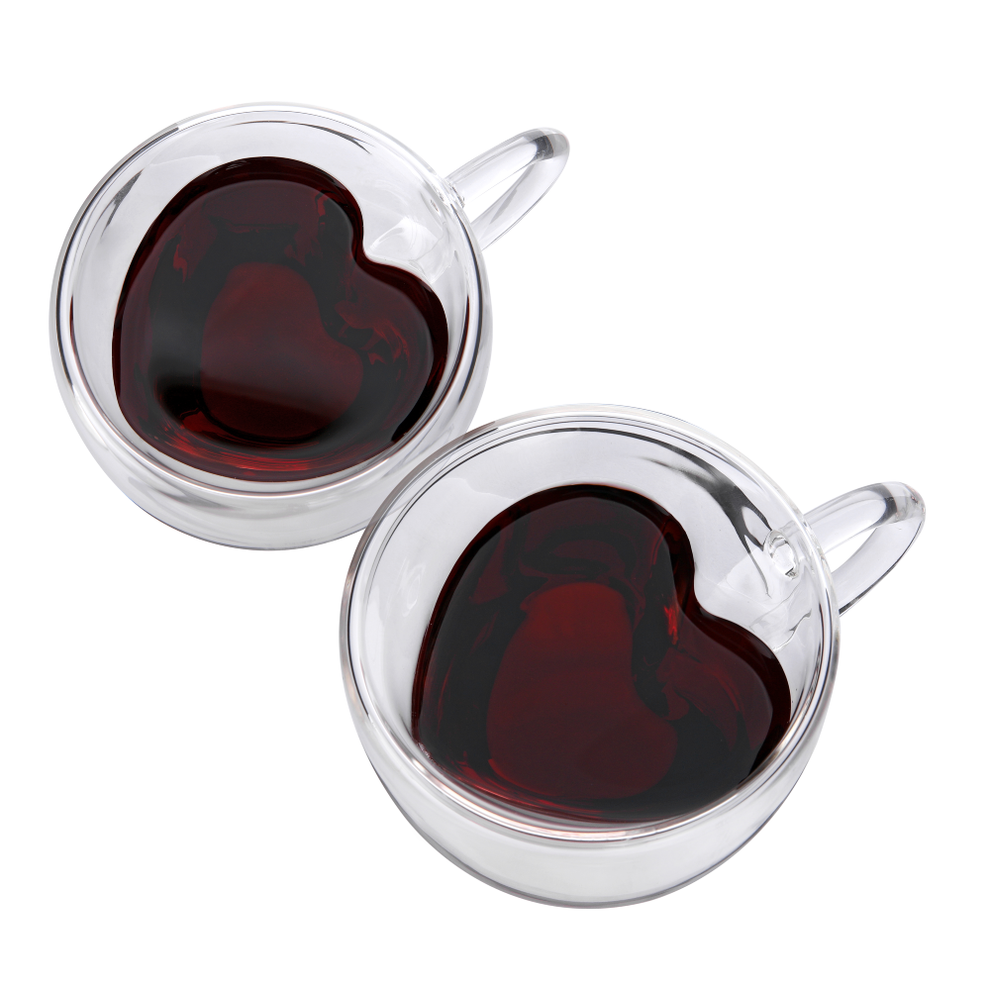 8.5oz Clear Glassware Drinking Heart Shaped Tea Cups with Handle 2 pcs ...