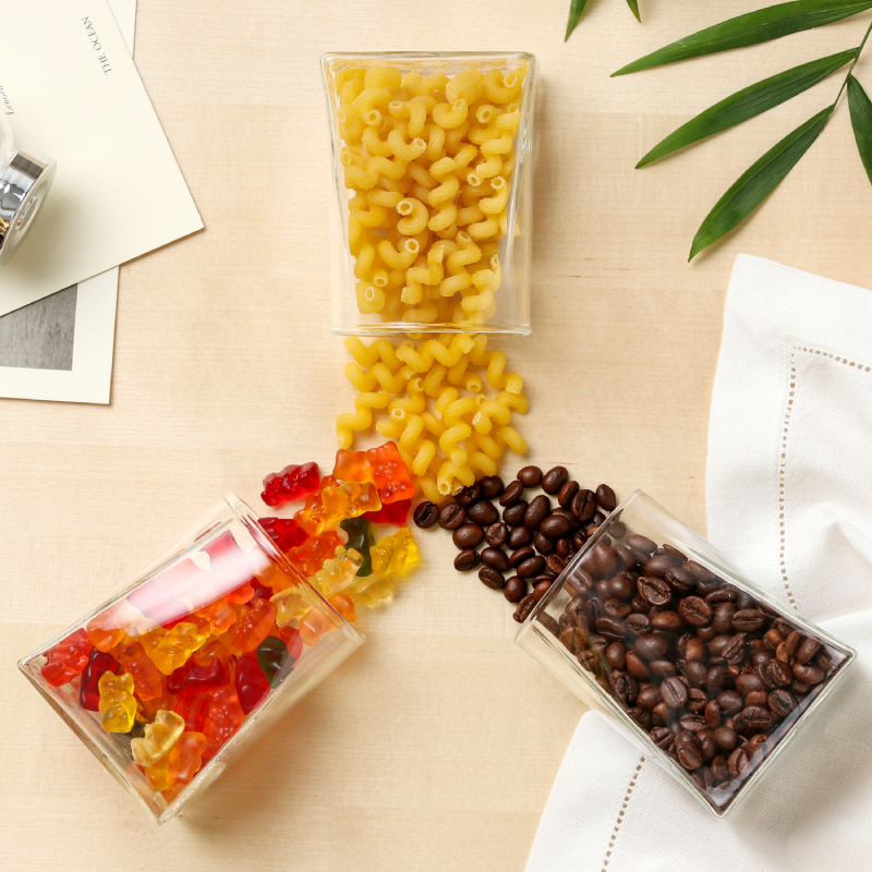 12oz 3 Pcs Trapezoidal Storage Containers Glass Jars Set Canister for ...