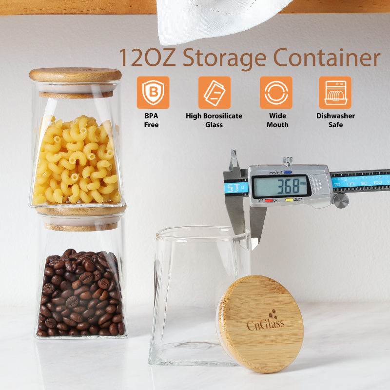 12oz 3 Pcs Trapezoidal Storage Containers Glass Jars Set Canister for ...