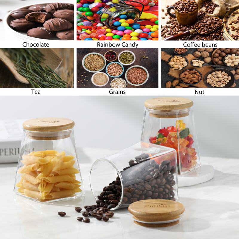 12oz 3 Pcs Trapezoidal Storage Containers Glass Jars Set Canister for ...