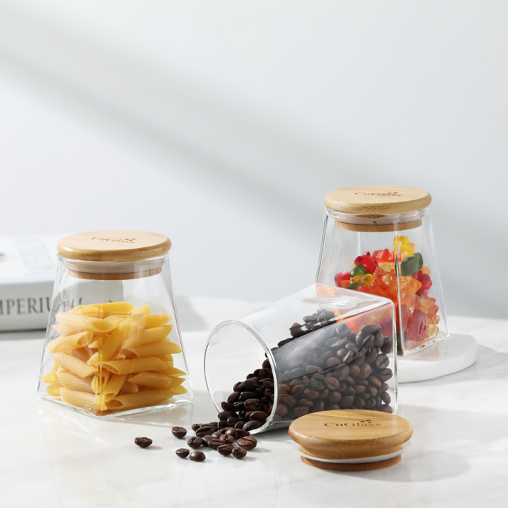 12oz 3 Pcs Trapezoidal Storage Containers Glass Jars Set Canister for ...