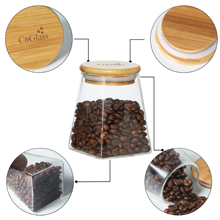 12oz 3 Pcs Trapezoidal Storage Containers Glass Jars Set Canister for ...