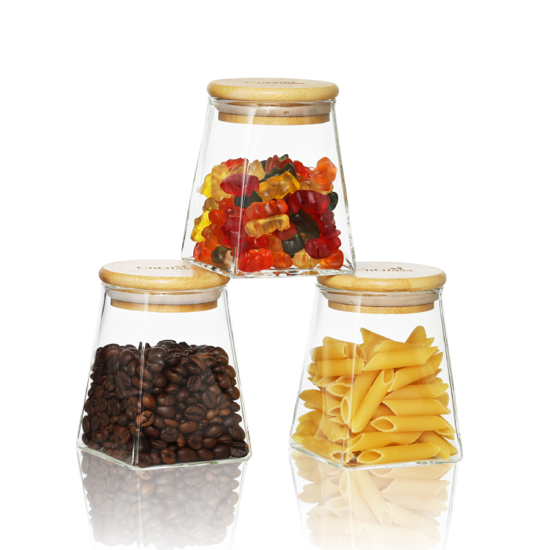 12oz 3 Pcs Trapezoidal Storage Containers Glass Jars Set Canister for ...