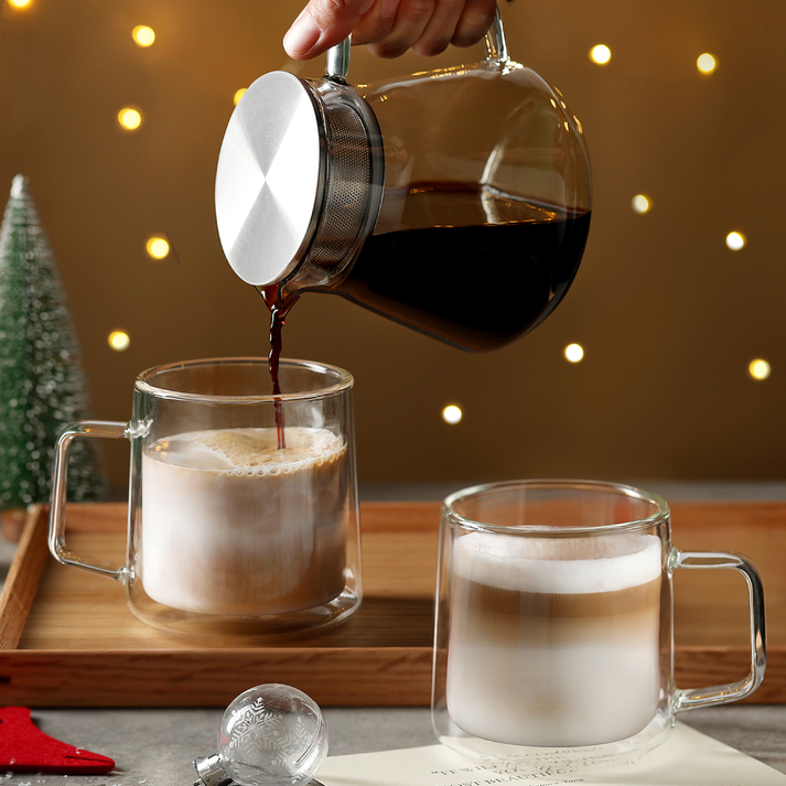 Double Wall Glass Mug 10oz 12oz 15.2oz Drinking Glassware 20.3oz Teapot Set – slonmall