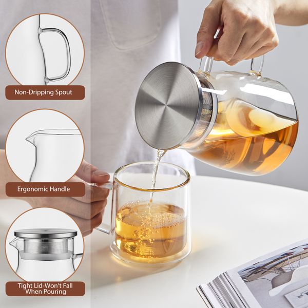 Dishwasher Safe 27oz Loose Leaf Tea Maker Glass Pitcher with Stainless ...